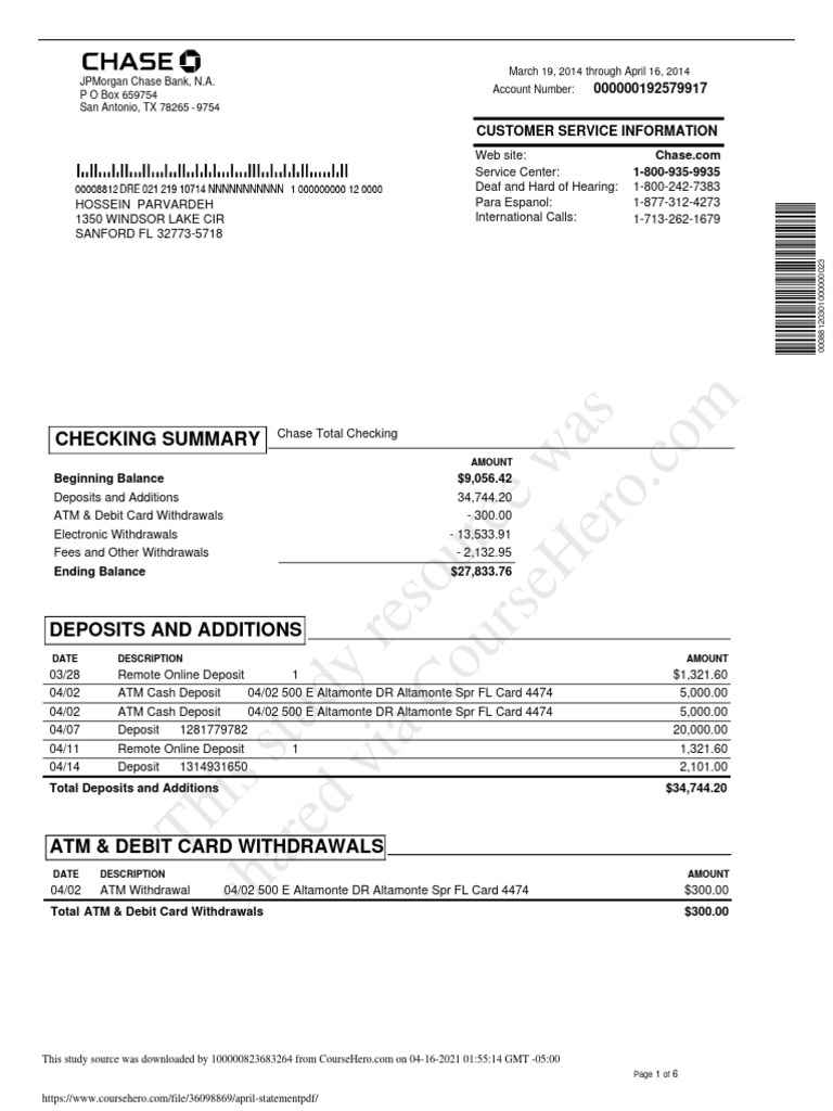 CHASE April - Statement PDF | PDF | Overdraft | Money