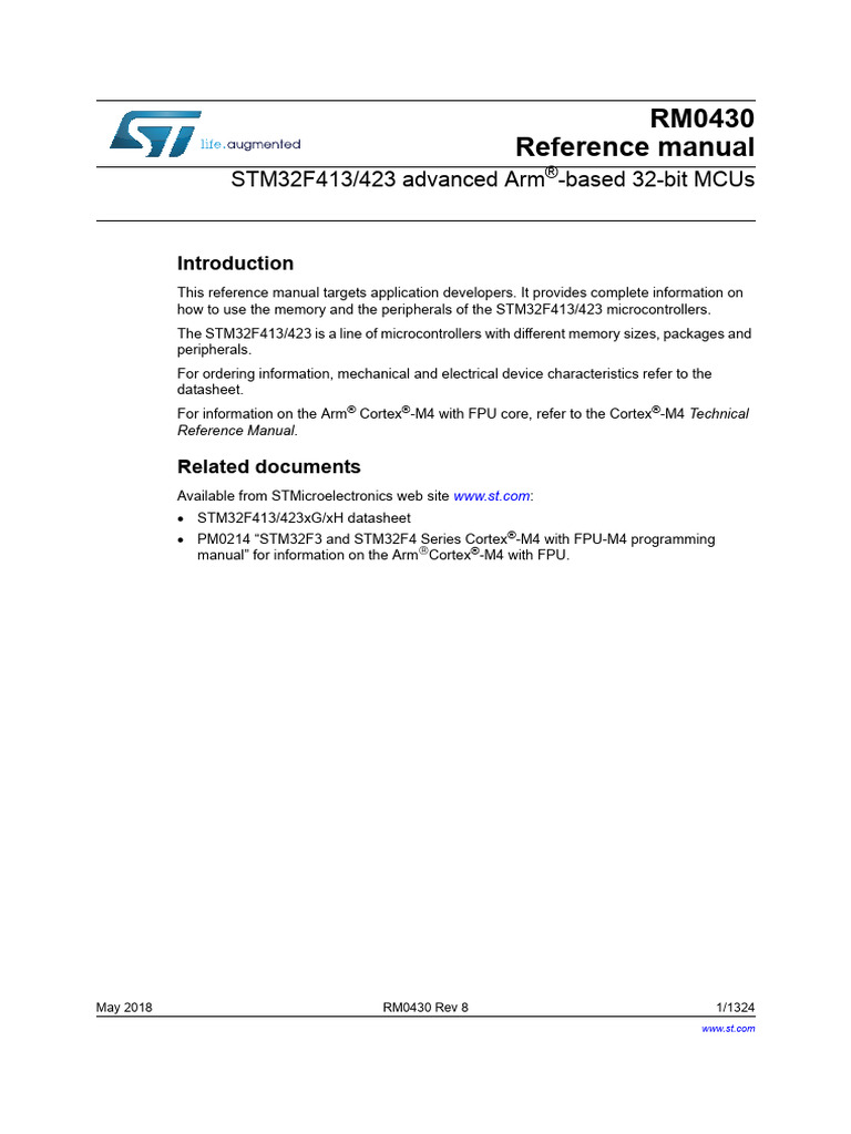 Rm0430 Stm32f413423 Advanced Armbased 32bit Mcus Stmicroelectronics | PDF | Computer Engineering ...