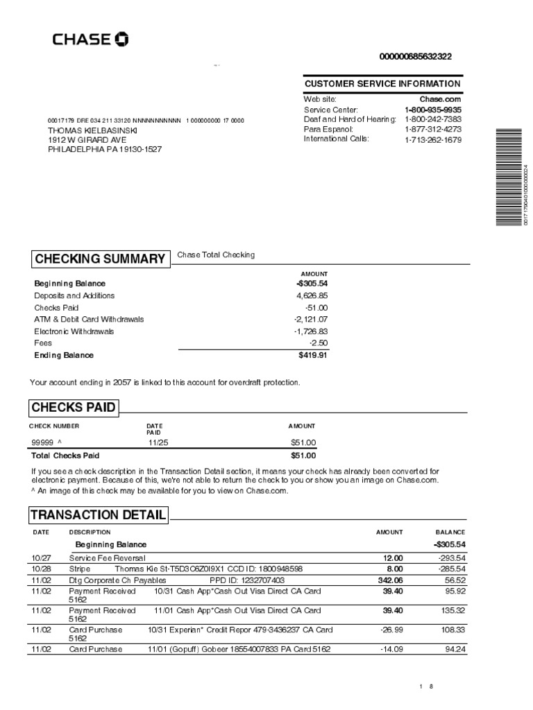 Chase Bank Statement PDF | PDF | Transaction Account | Overdraft