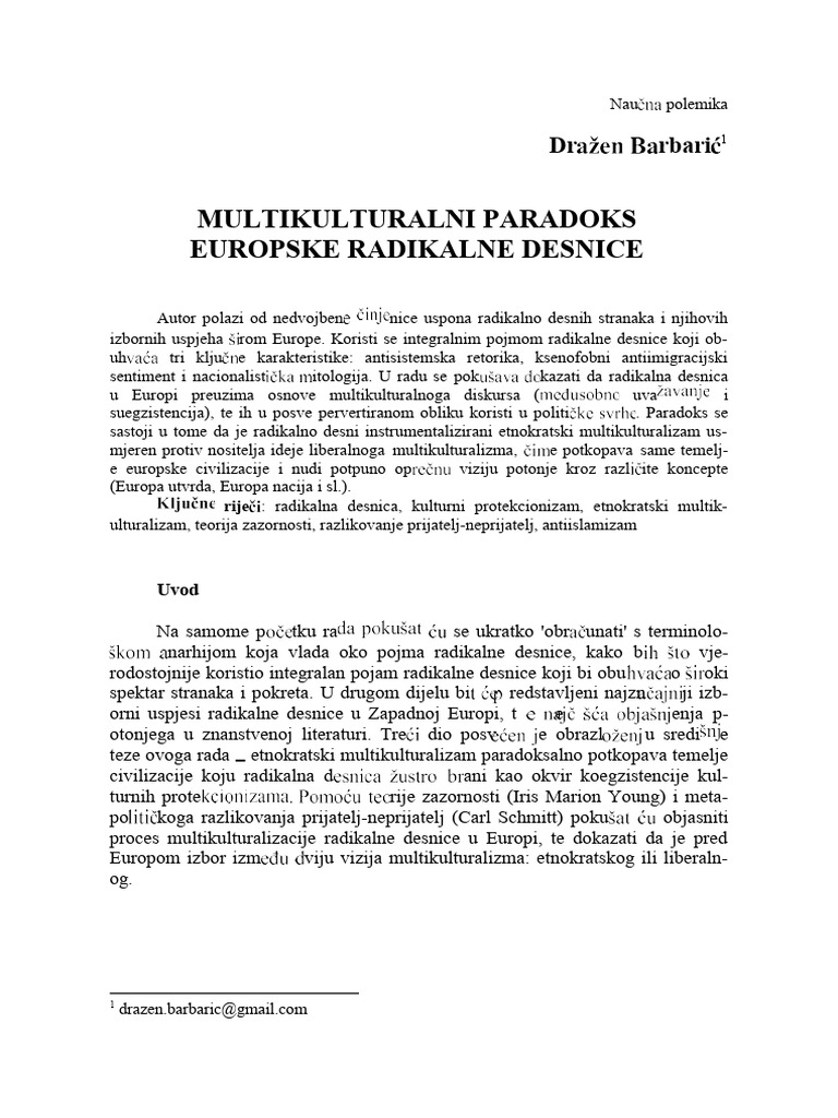 Multikulturalni Paradoks Europske Radikalne Desnice | PDF