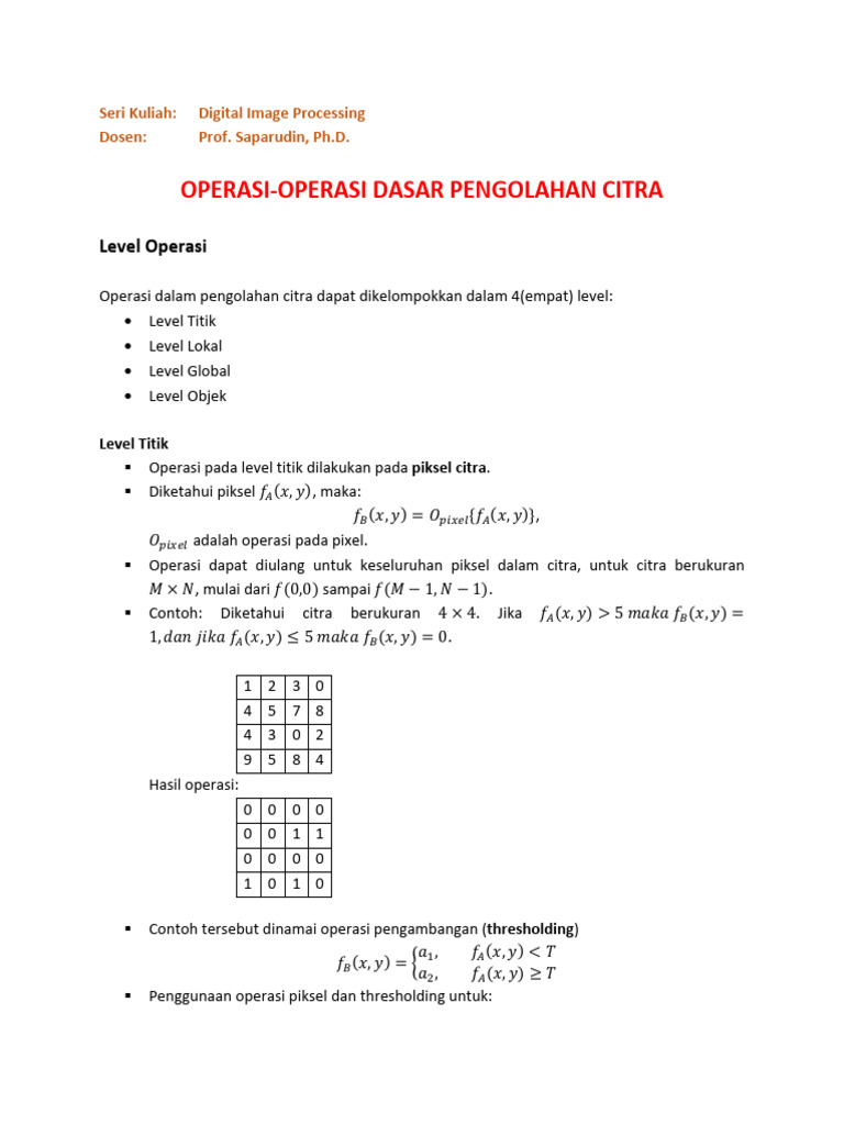 04-Operasi Dasar Pengolahan Citra-UIN-2324-1 | PDF