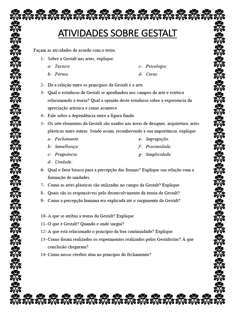 Atividades sobre a Teoria da Gestalt | PDF
