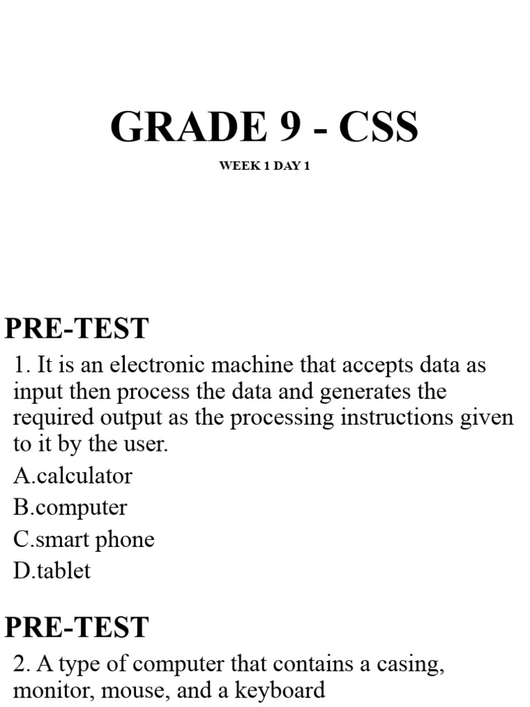 9 CSS Quarter 1 Week 1 Day 1 | PDF | Personal Computers | Desktop Computer