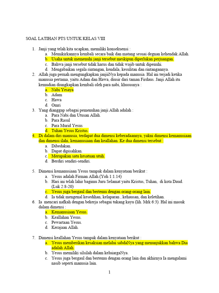 SOAL LATIHAN PTS UNTUK KELAS VIII 2019 - With Answers | PDF