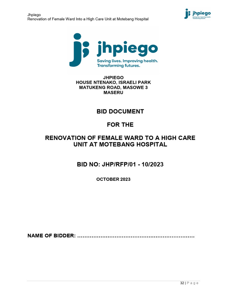Detailed RFP Construction Services - Motebang HCU - Final - JHP - RFP - 01-102023 | PDF ...