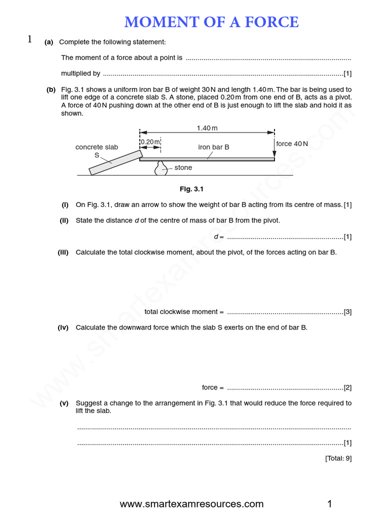 Moment of Force Calculations and Concepts | PDF | Force | Weight