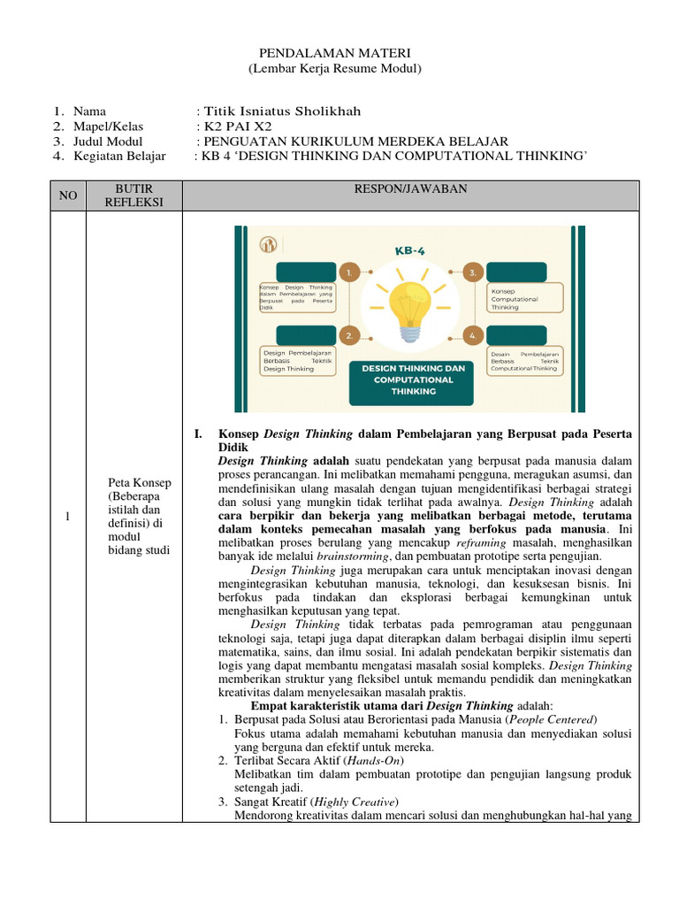 Resume KB 4 MODUL 11 DESIGN THINKING DAN COMPUTATIONAL THINKING | PDF