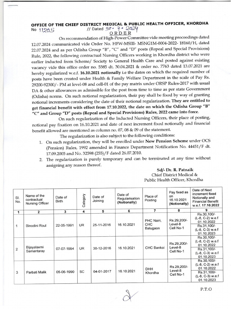 Regularization of Inducted Nursing Officers 30.07.2024 | PDF