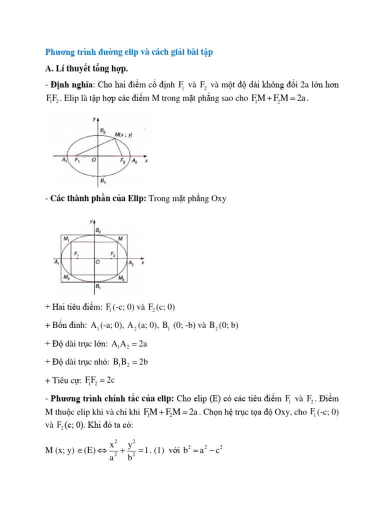 Phuong Trinh Duong Elip Va Cach Giai Bai Tap Toan Lop 10 | PDF