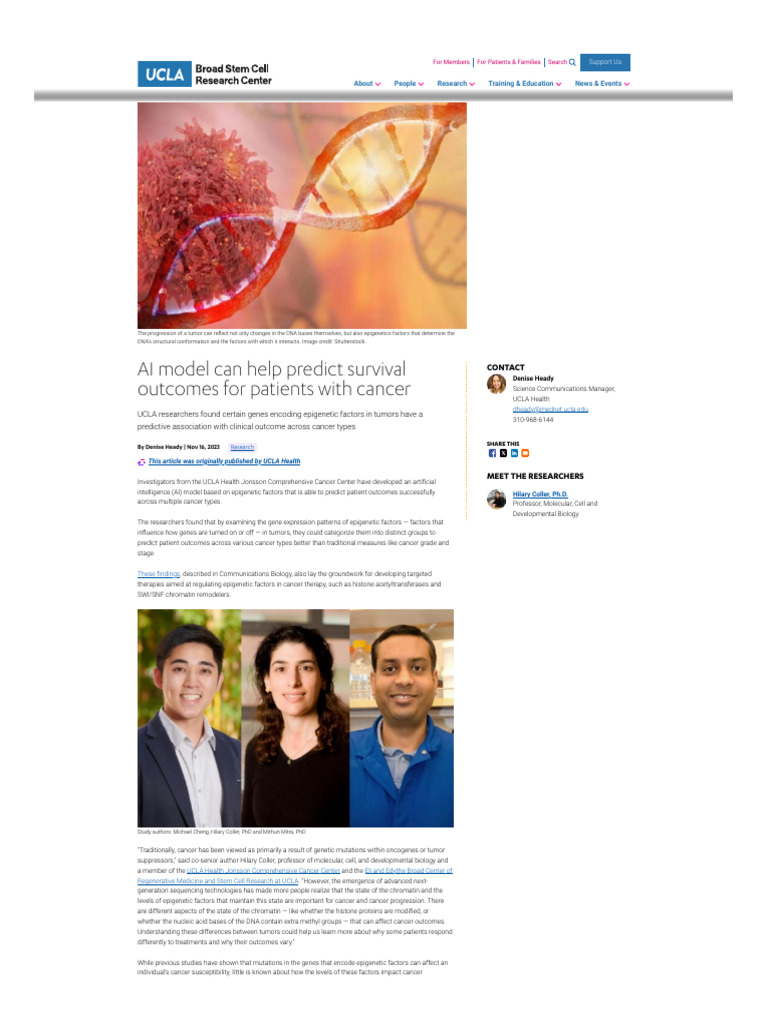Stemcell Ucla Edu News Ai Model Can Help Predict Survival Outcomes Patients Cancer | PDF ...