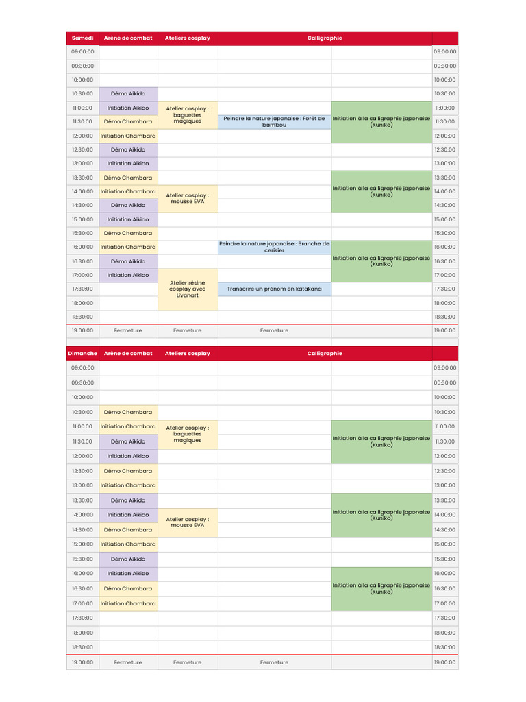 Programme des ateliers cosplay et Aikido | PDF
