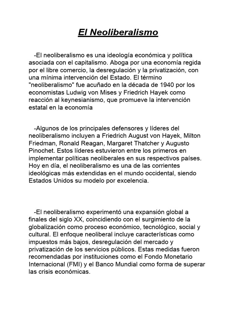 Neoliberalismo: Ideología y Críticas | PDF | Neoliberalismo | Economias
