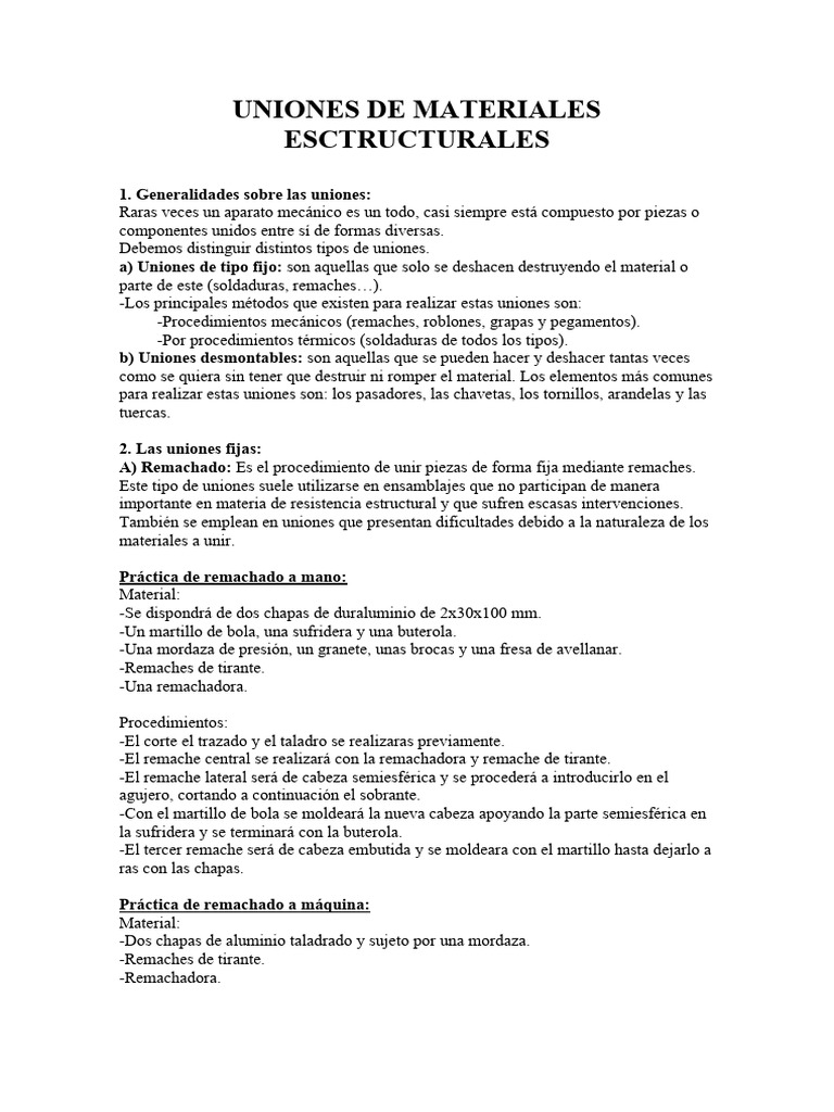 Uniones de Materiales Esctructurales | PDF | Remache | Tornillo
