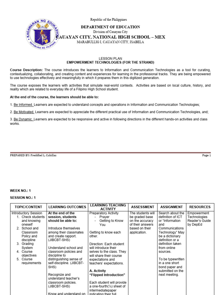 Lesson Plan ETECH v2 - For Merge | PDF | Educational Technology | Learning