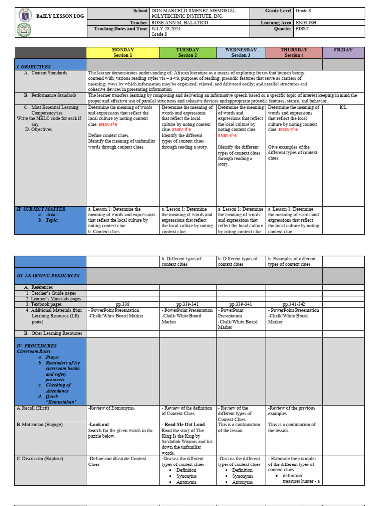 Dll-Grade 8 - English | PDF | Learning | Cognitive Science