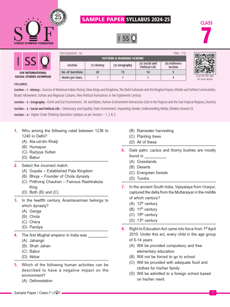 Isso Sample Paper Class-7 | PDF | South Asia