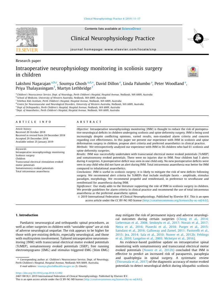 Intraoperative Neurophysiology Monitoring in Scoliosis Surgery | PDF ...