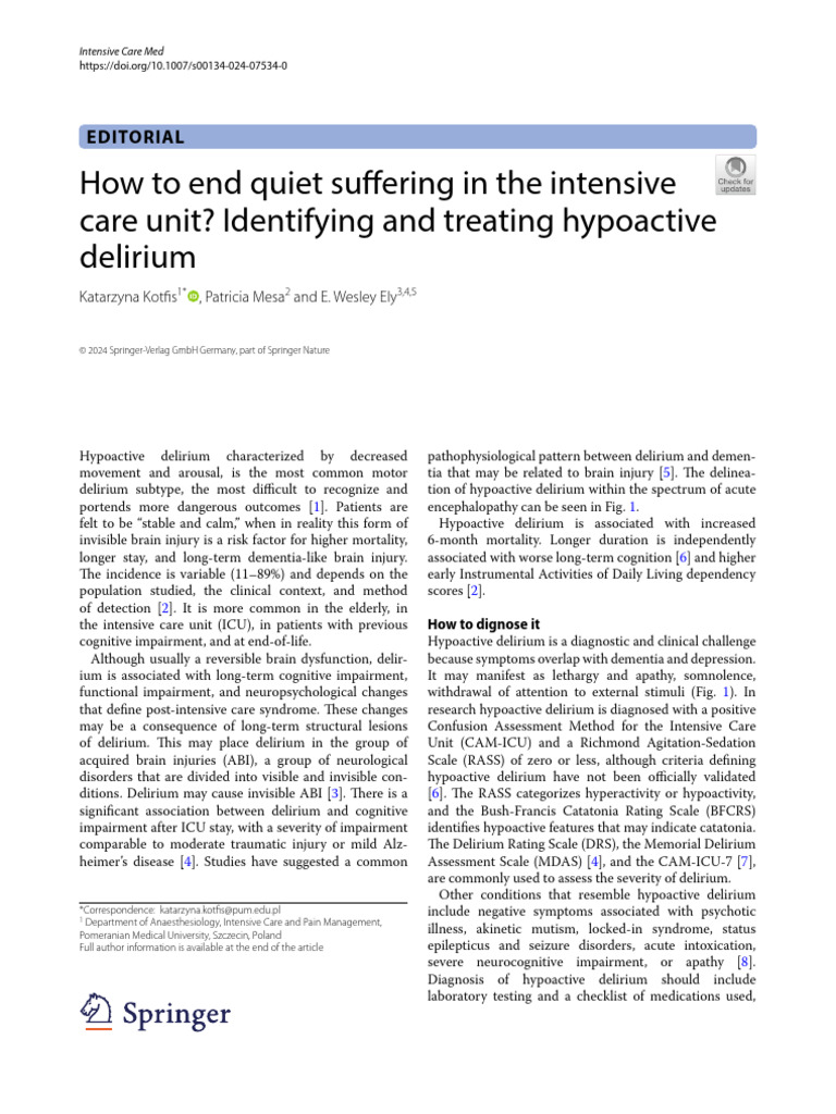 Identifying and treating hypoactive delirium | PDF | Intensive Care ...