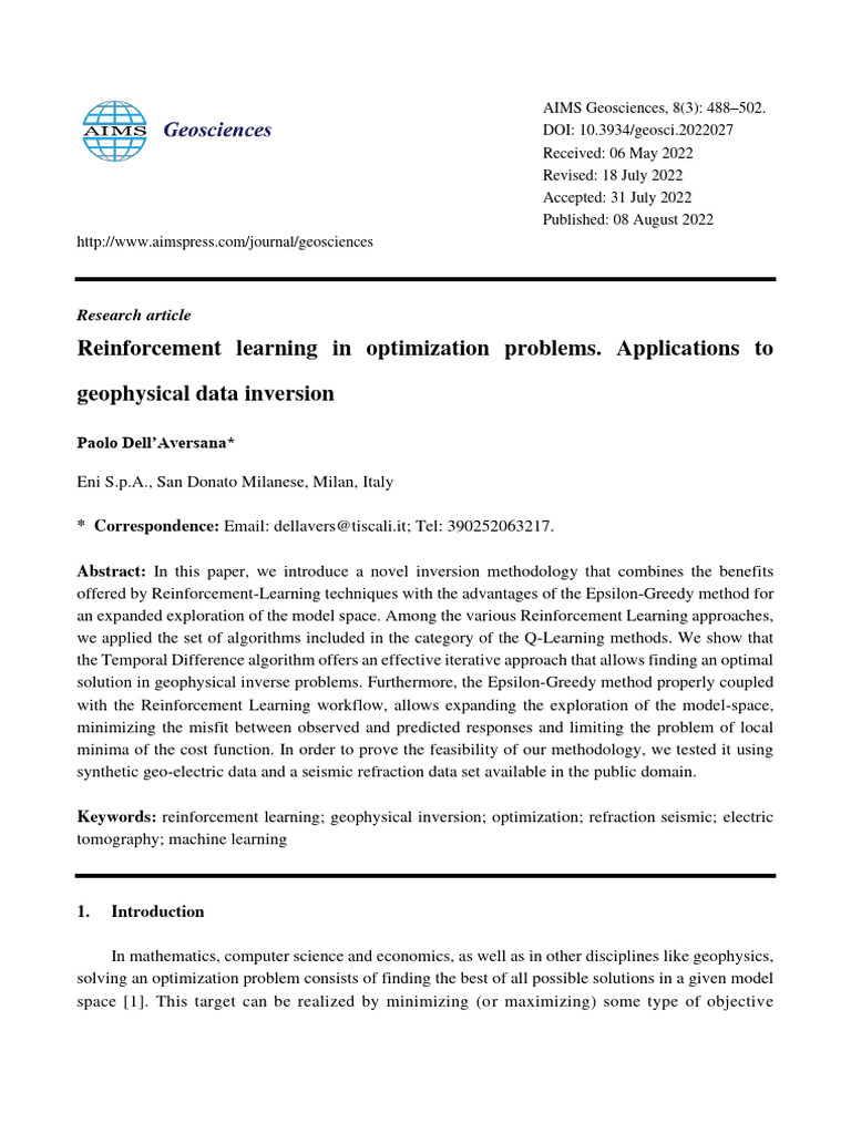10.3934 Geosci.2022027 | PDF | Mathematical Optimization | Applied Mathematics