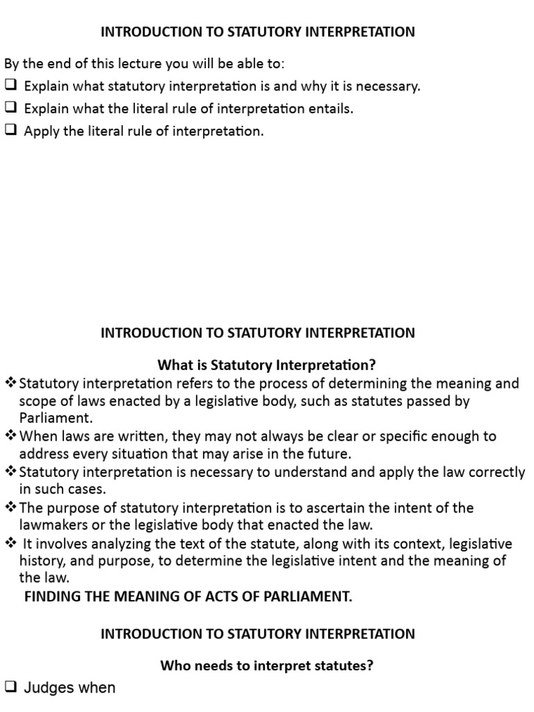 Introduction To Statutory Interpretation | PDF | Statutory Interpretation | Plain Meaning Rule