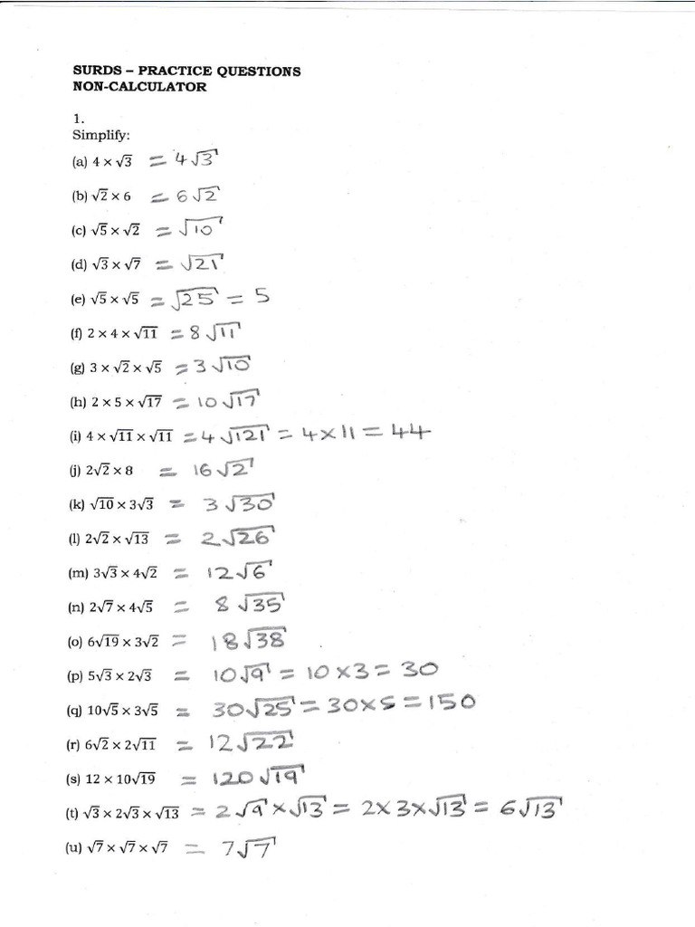 Surds Solutions | PDF | Division (Mathematics) | Number Theory