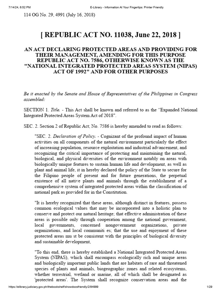 E-NIPAS Act of 2018 | PDF | Biodiversity | Wetland