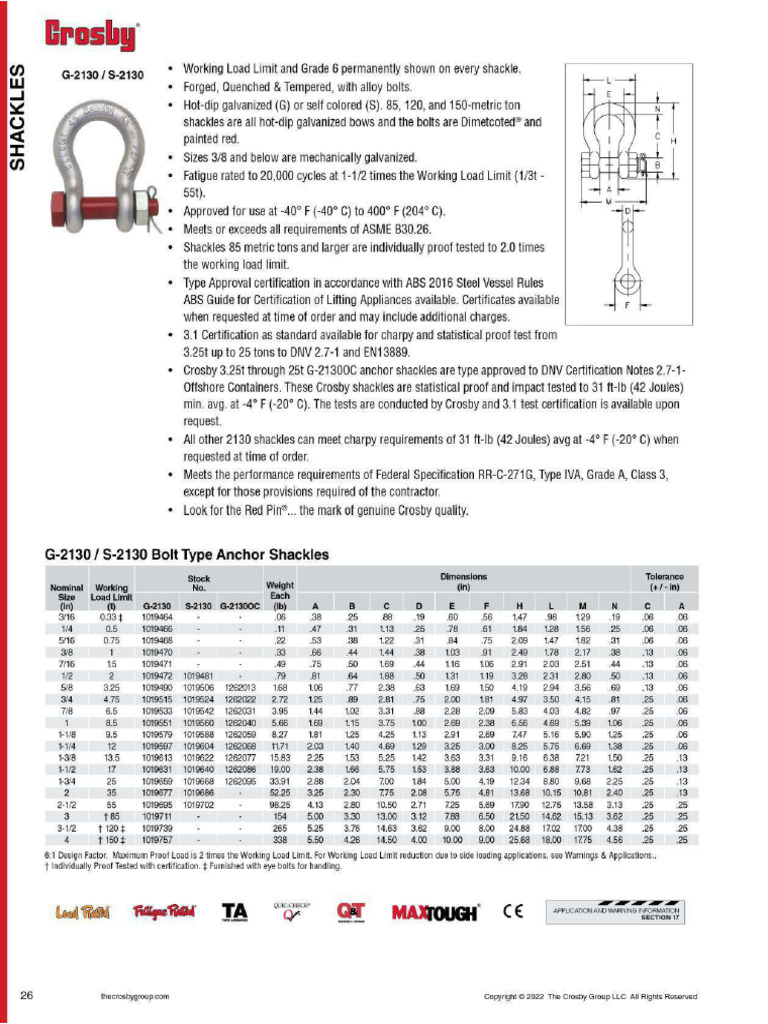 Crosby Bolt Type Shackles | PDF