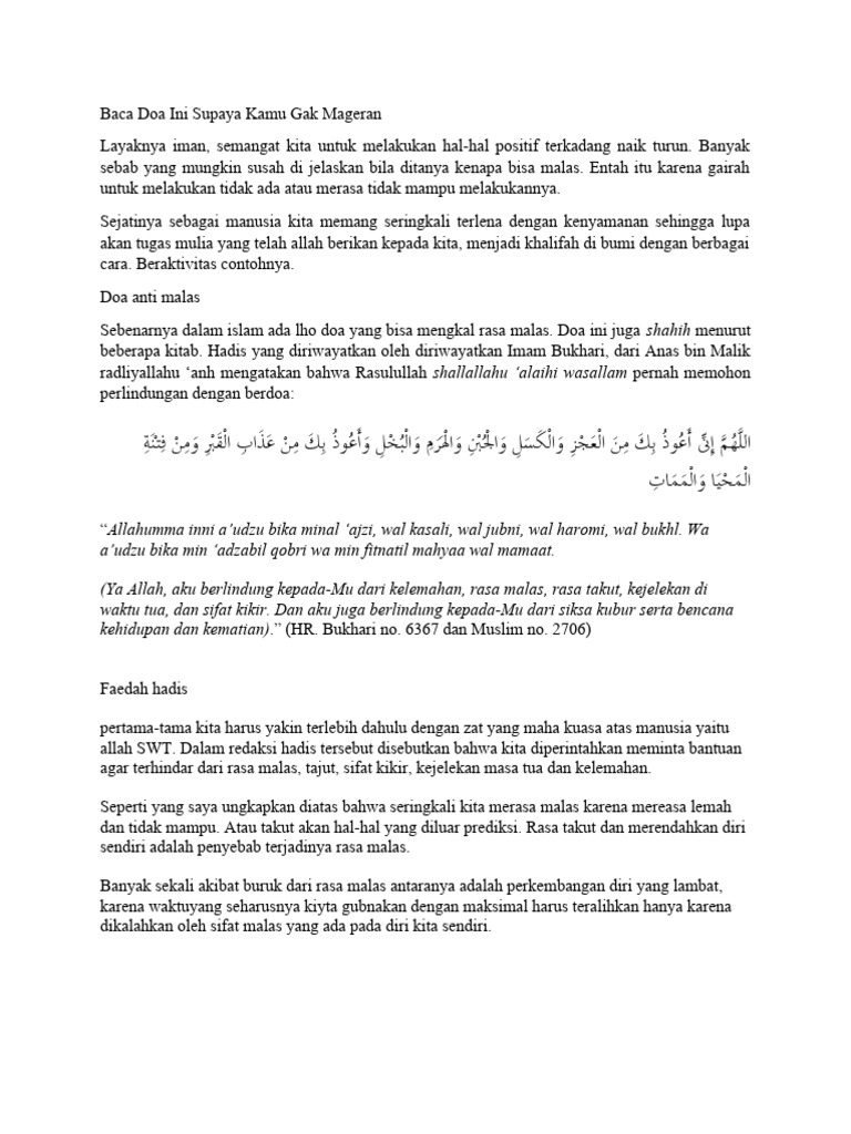 Baca Doa Ini Supaya Kamu Gak Mageran | PDF