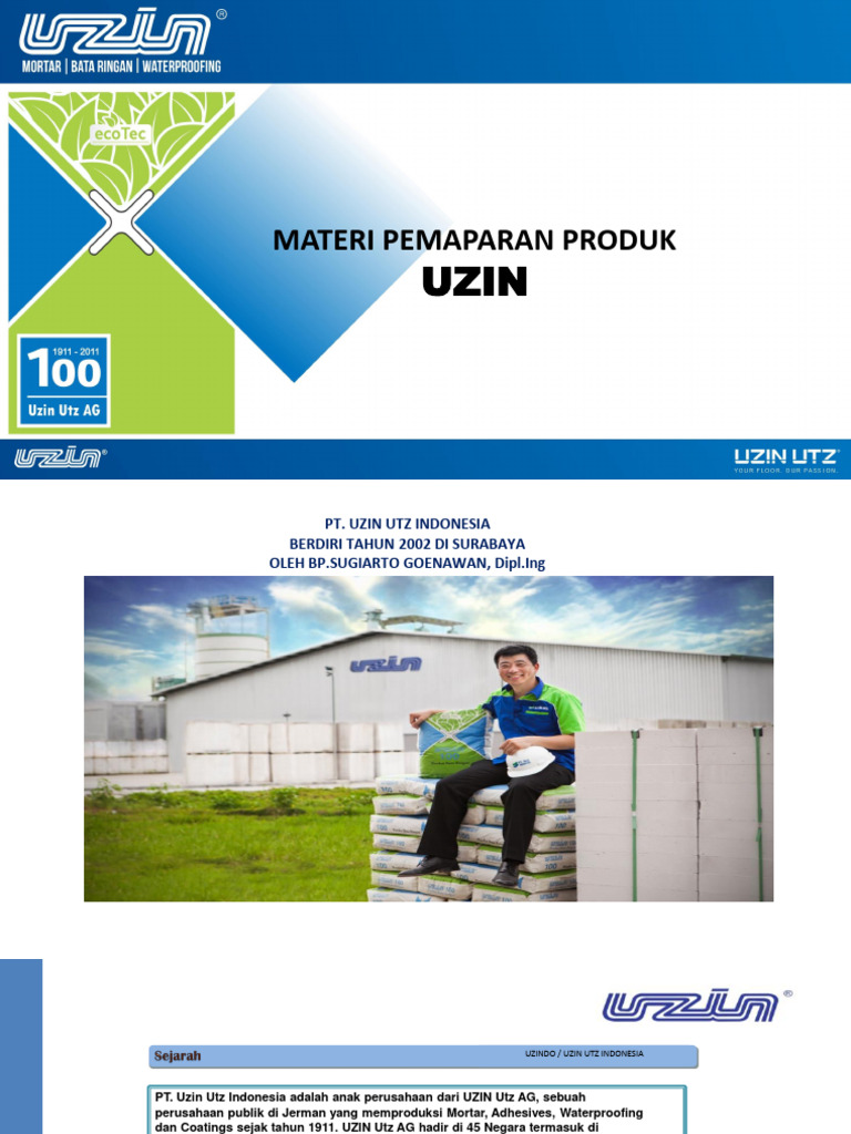 Modul 2 - Sharing & Product Knowledge Uzin (Plester, Aci, Screed, Adhesive) | PDF