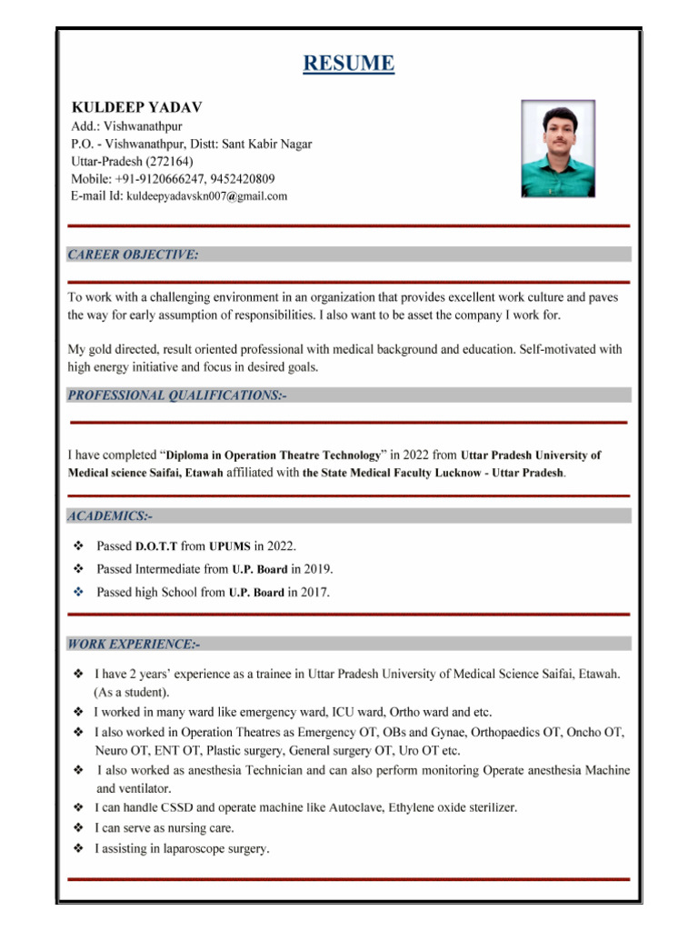 Resume: Kuldeep Yadav | PDF | Medical Specialties | Clinical Medicine