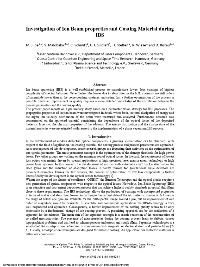 Investigation of Ion Beam Properties and Coating Material During IBS ...