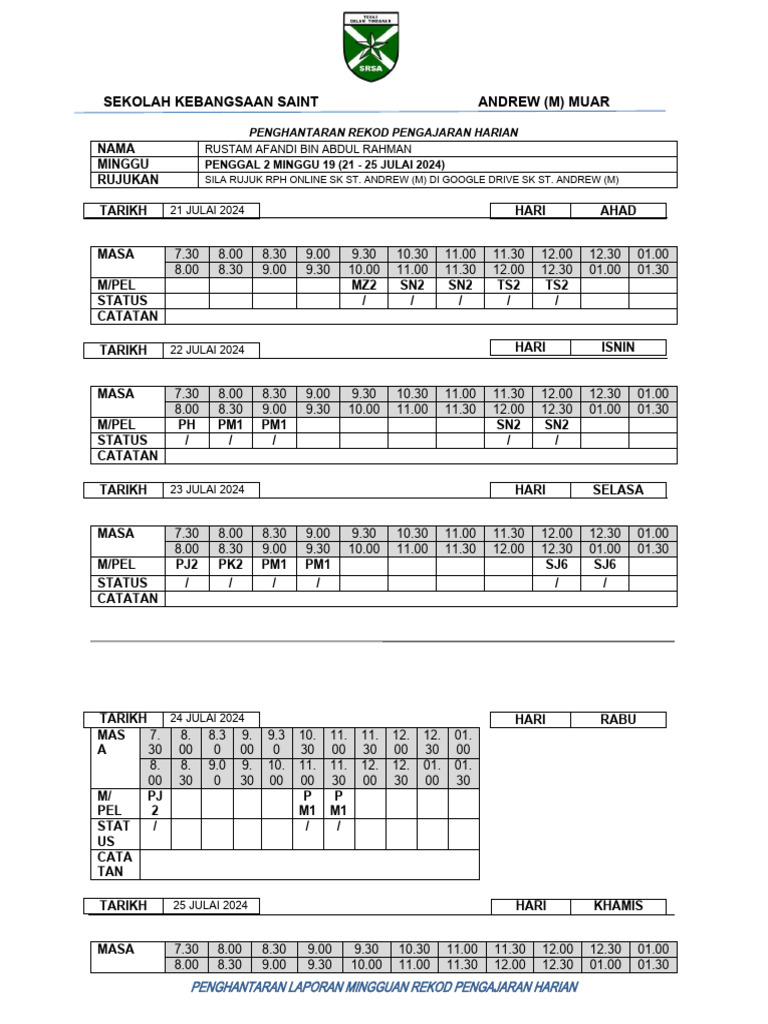 Rumusan RPH Mingguan | PDF