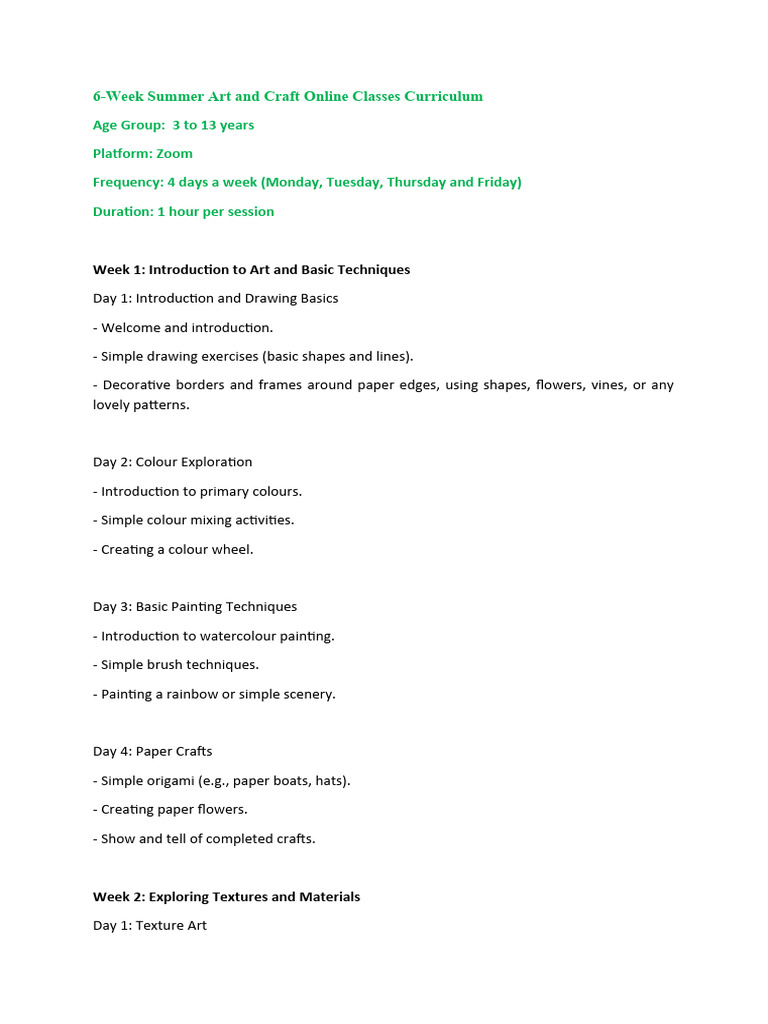 Art& Craft Curriculum Draft | PDF | Drawing | Paintings