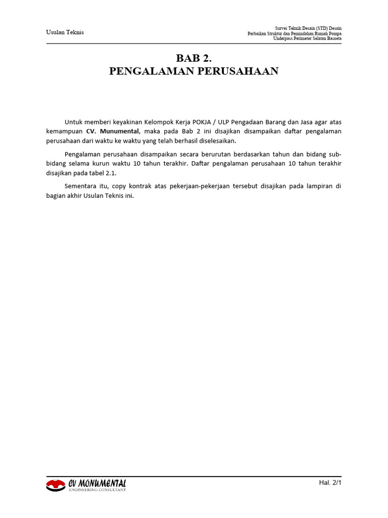 Bab 2. Data Pengalaman Perusahaan - STD Monumental | PDF