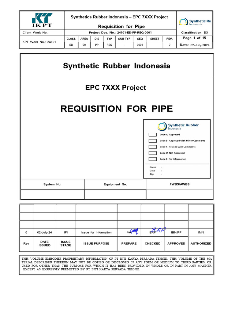 24101-Ed-Pp-Req-0001 - 0 - Ifi - Req For Pipe | PDF | Pipe (Fluid Conveyance) | Welding