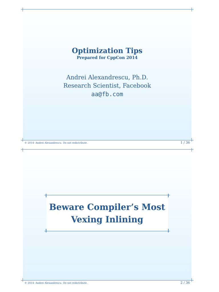 Optimization Tips - Andrei Alexandrescu - CppCon 2014 | PDF | Computer Programming | Computer ...