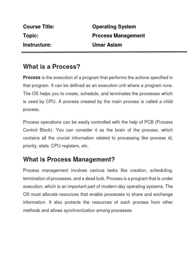Process Management in OS | PDF | Process (Computing) | Scheduling (Computing)