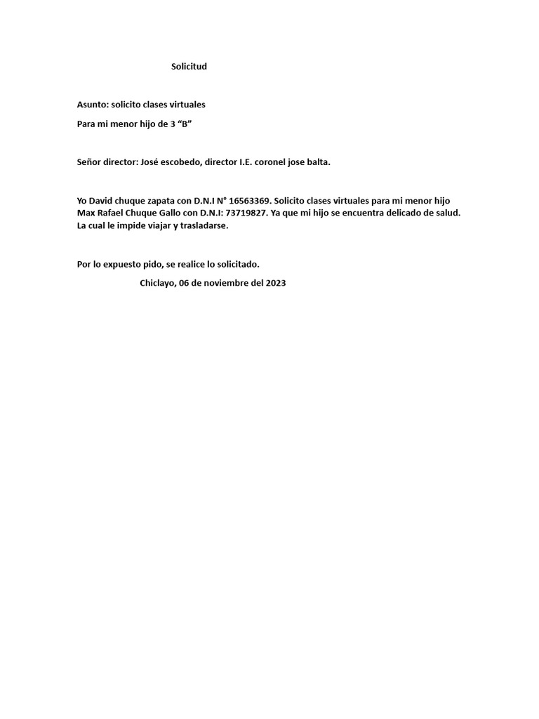 Solicitud, Clases Virtuales | PDF