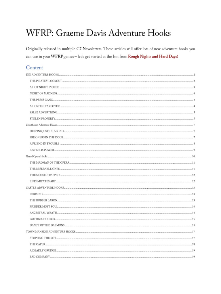 WFRP4e - Graeme Davis Adventure Hooks | PDF