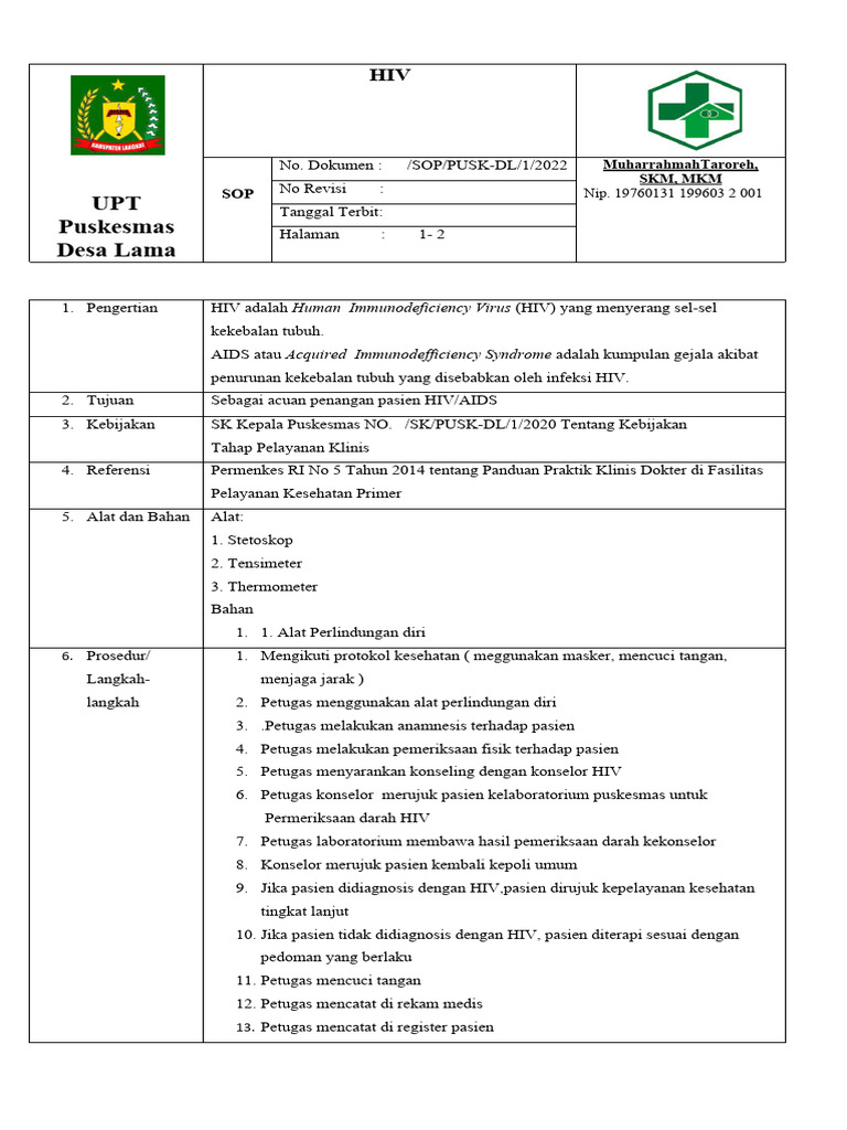 SOP Penanganan Pasien HIV/AIDS Puskesmas | PDF
