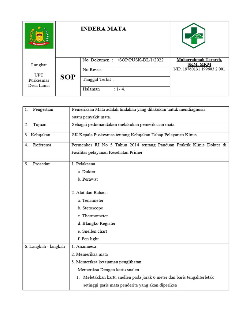 SOP Indera Mata | PDF | Pengembangan Diri | Sains & Matematika