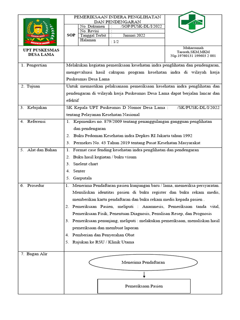Sop Revisi Pemeriksaan Indera Penglihatan Dan Pendengaran | PDF