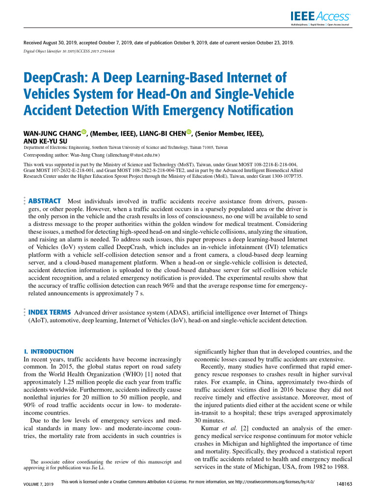 Deepcrash A Deep Learning Based Internet Of Vehicles System For Head On And Single Vehicle