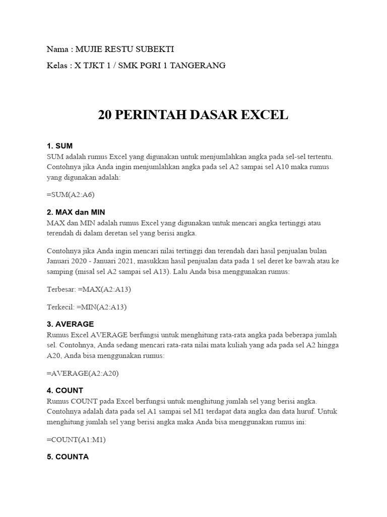 Mujie - 20 Perintah Dasar Excel | PDF | Karier & Perkembangan | Komputer