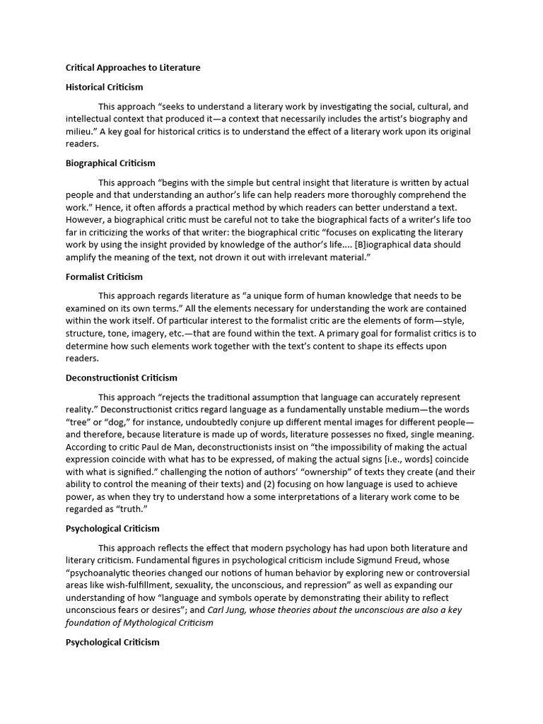 Critical Approaches To Literature | PDF | Psychology | Unconscious Mind