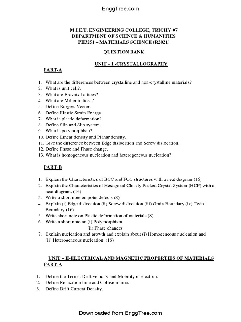 Materials Science Question Bank | PDF | Dislocation | Semiconductors