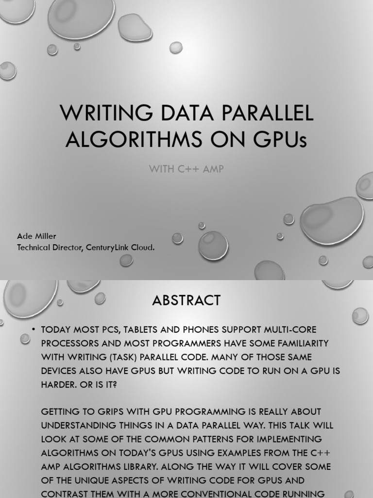Writing Data Parallel Algorithms On Gpus Ade Miller Cppcon 2014 Pdf Graphics Processing