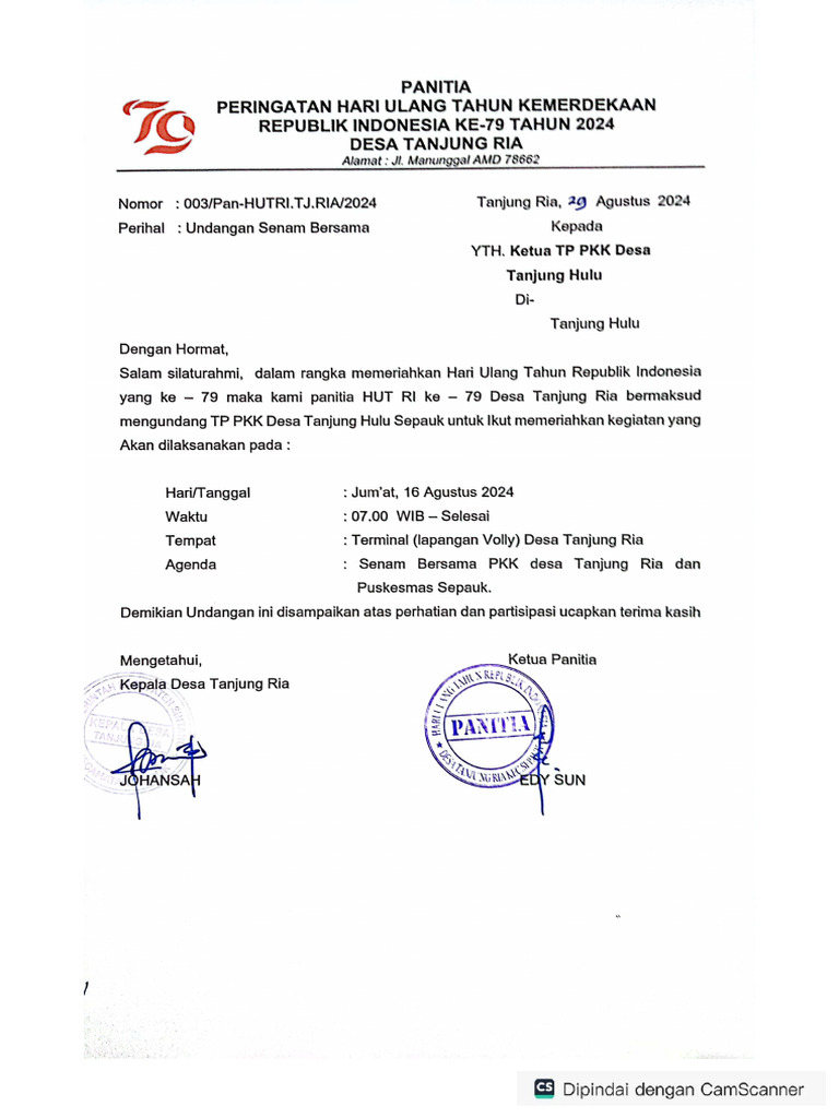 Undangan Senam Bersama Tanjung Hulu | PDF