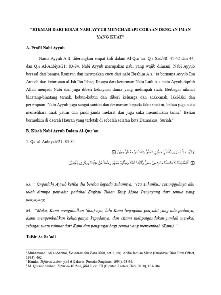 Hikmah Dari Kisah Nabi Ayyub Menghadapi Cobaan Dengan Iman Yang Kuat | PDF