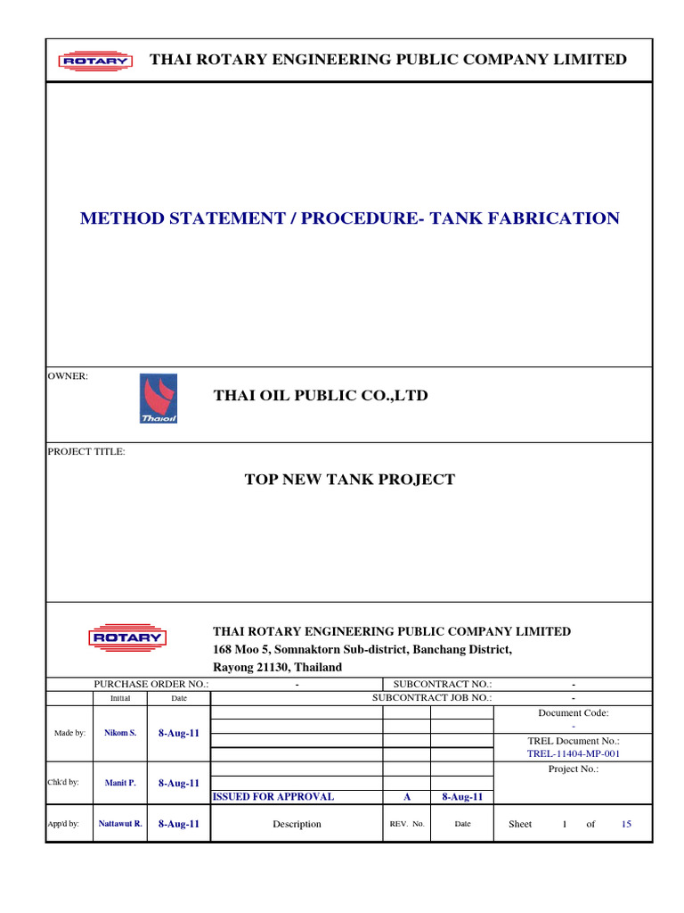 TREL-11404-MP-001 MS - Tank Fab R.A. | PDF | Welding | Construction
